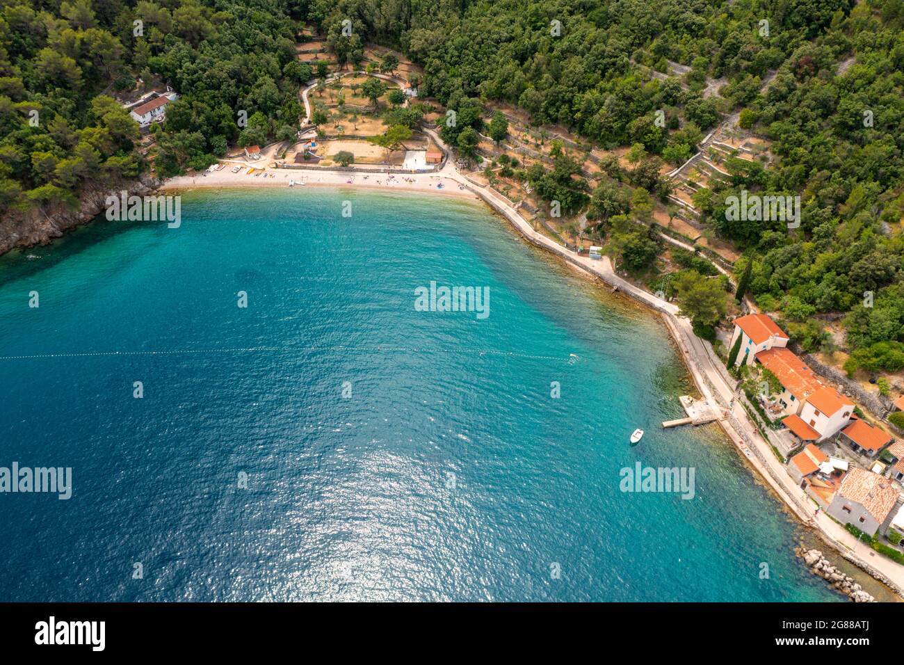 Aerial view of Valun, a town in Cres Island, the Adriatic Sea in ...