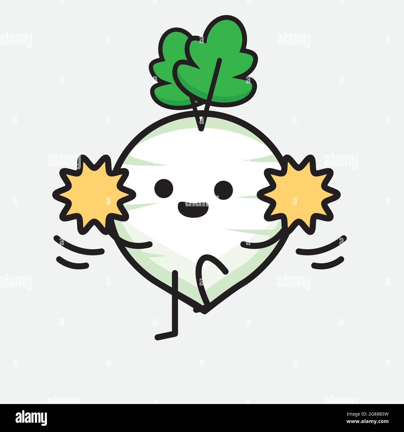 Vector Illustration of White Radish Character with cute face and simple ...