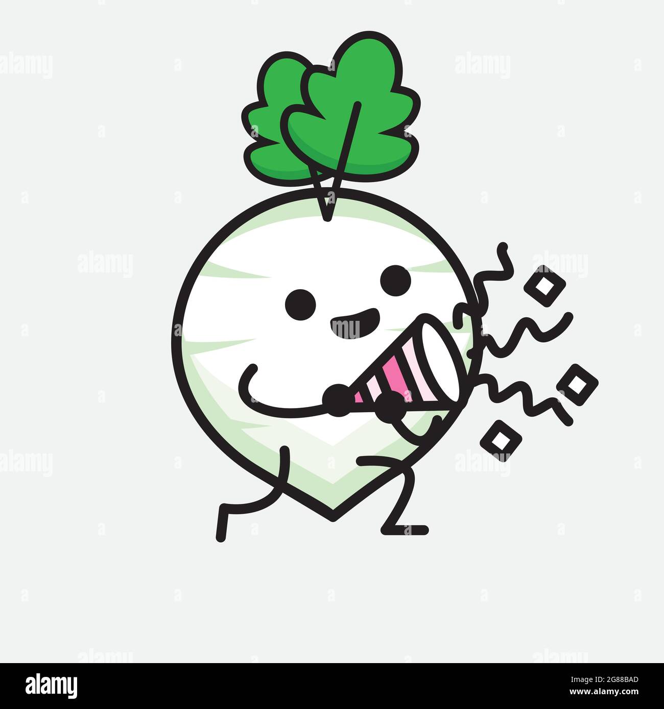 Vector Illustration of White Radish Character with cute face and simple ...