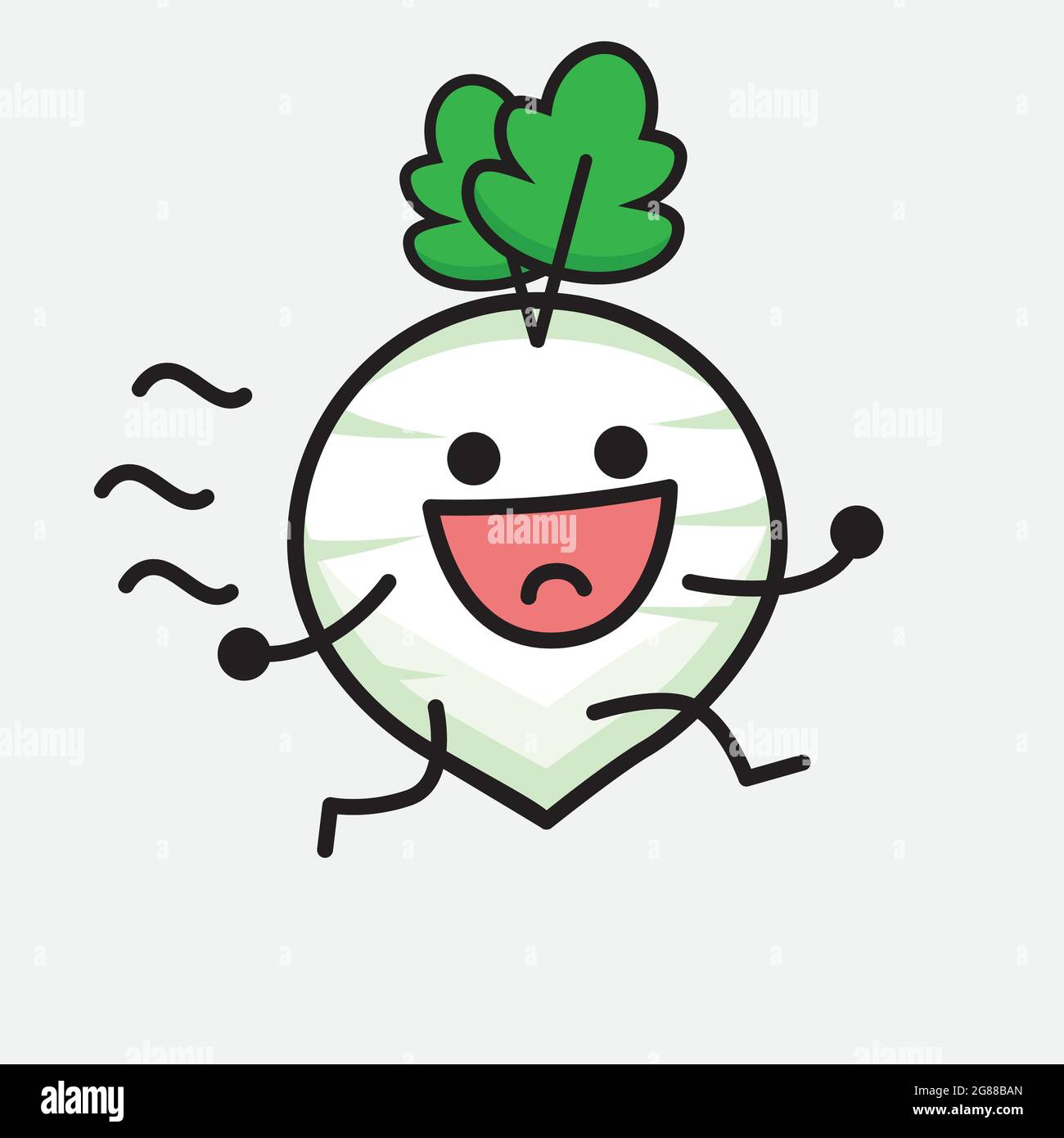 Vector Illustration of White Radish Character with cute face and simple ...