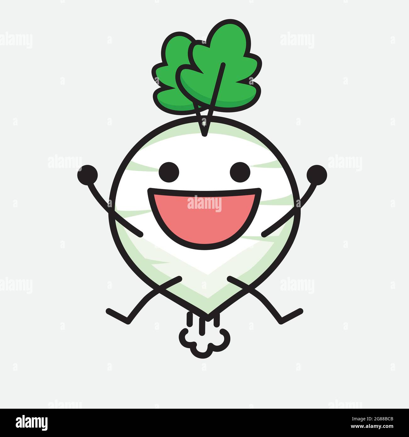 Vector Illustration of White Radish Character with cute face and simple ...