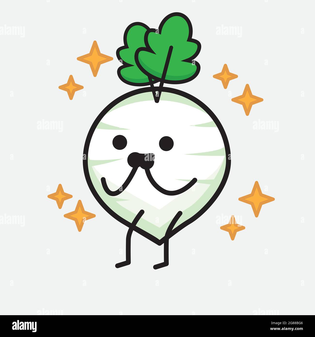 Vector Illustration of White Radish Character with cute face and simple ...