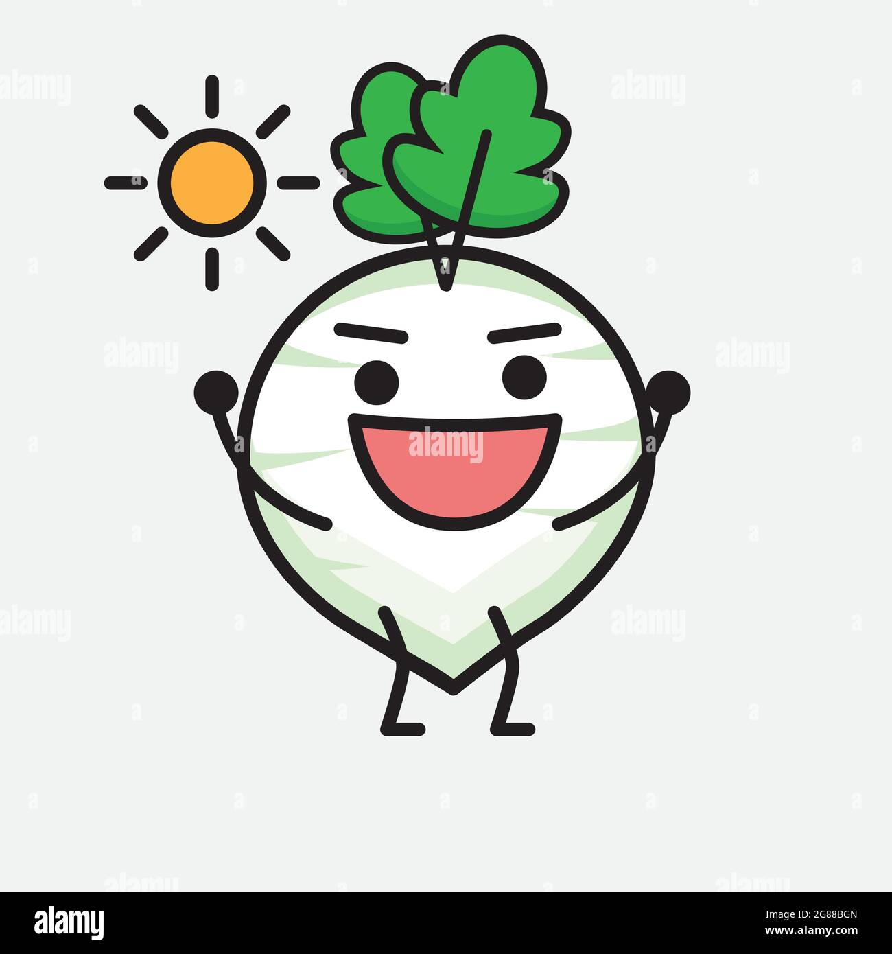Vector Illustration of White Radish Character with cute face and simple ...