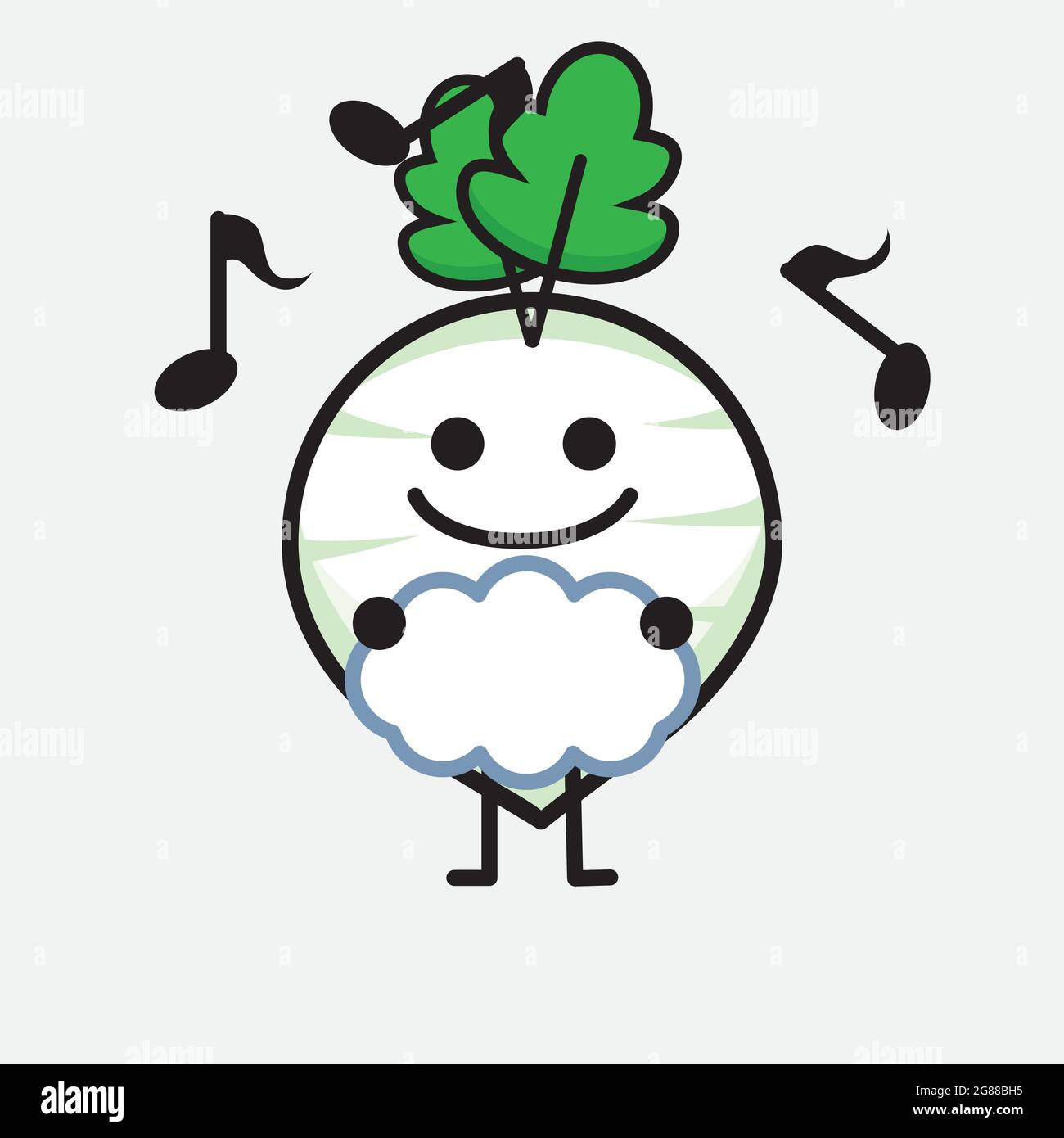 Vector Illustration of White Radish Character with cute face and simple ...