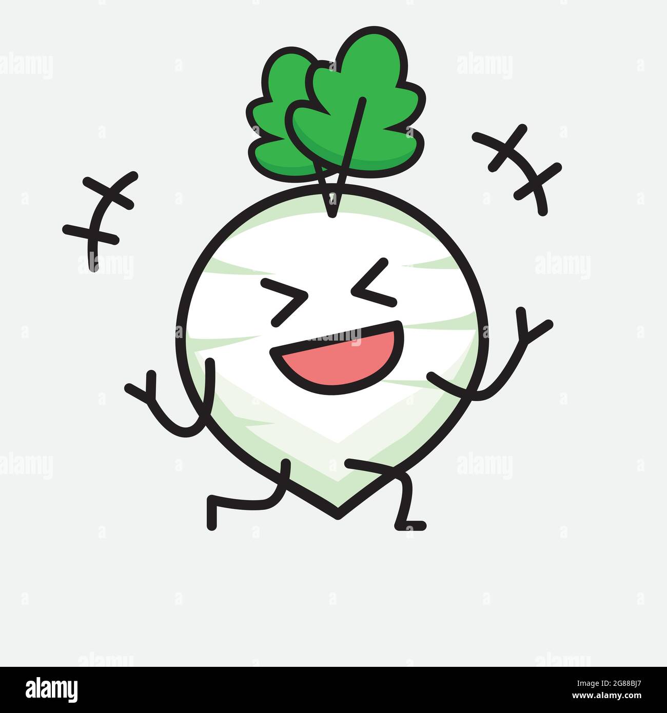 Vector Illustration of White Radish Character with cute face and simple ...
