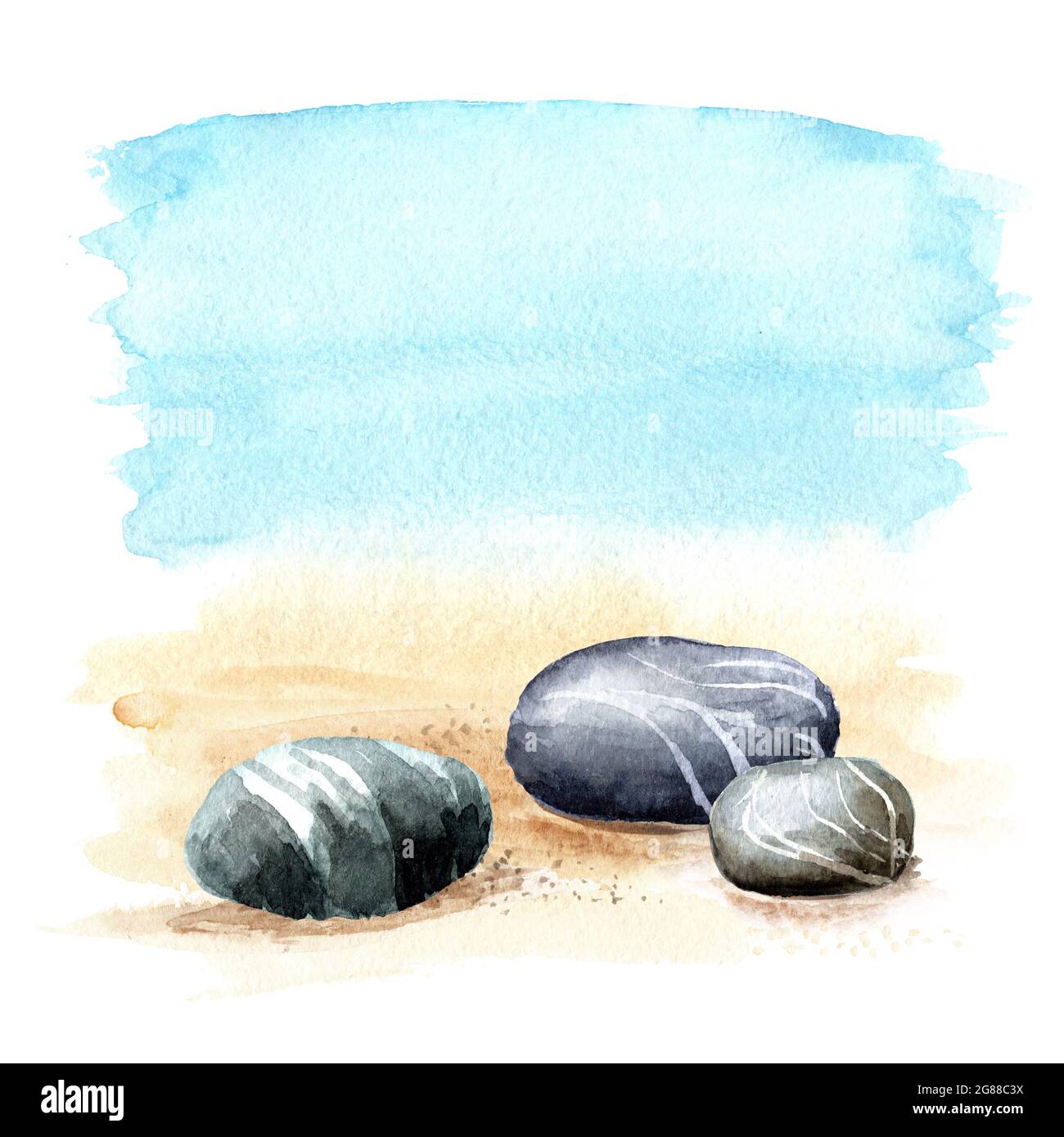 Colorful sea pebbles stones on the sand on the background of the sea ...