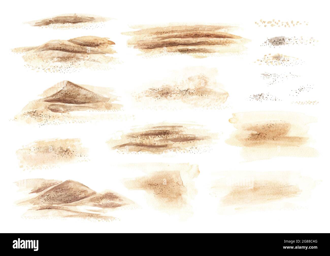 Sand elements set. Hand drawn watercolor illustration isolated on white ...