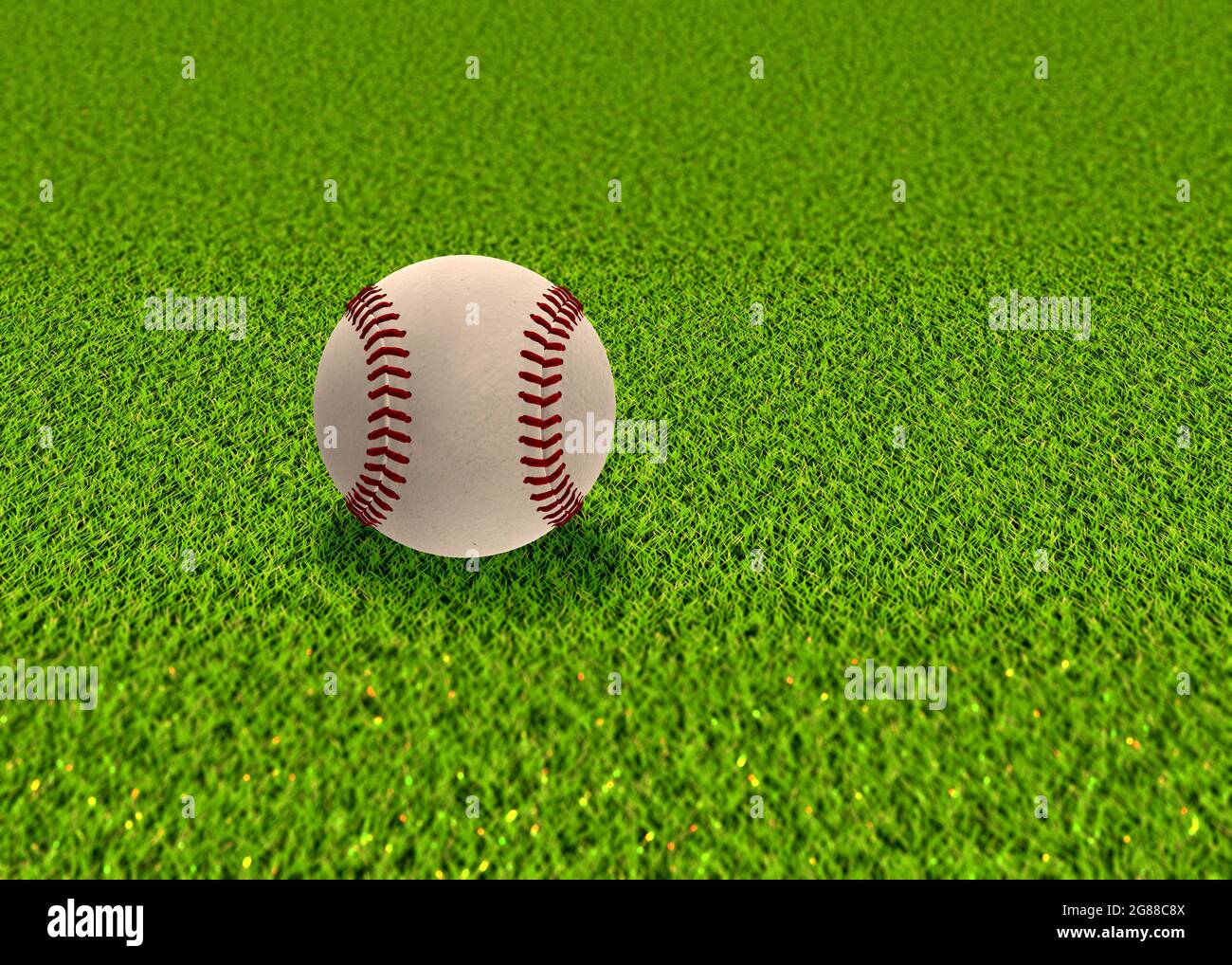 Digitally rendered baseball or softball ball on the green grass ...