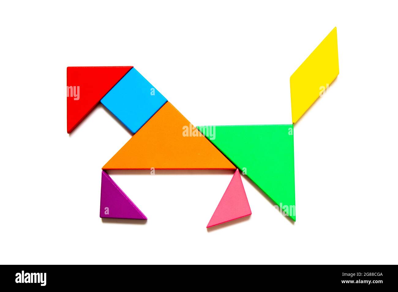Color tangram puzzle in running horse shape on white background Stock ...