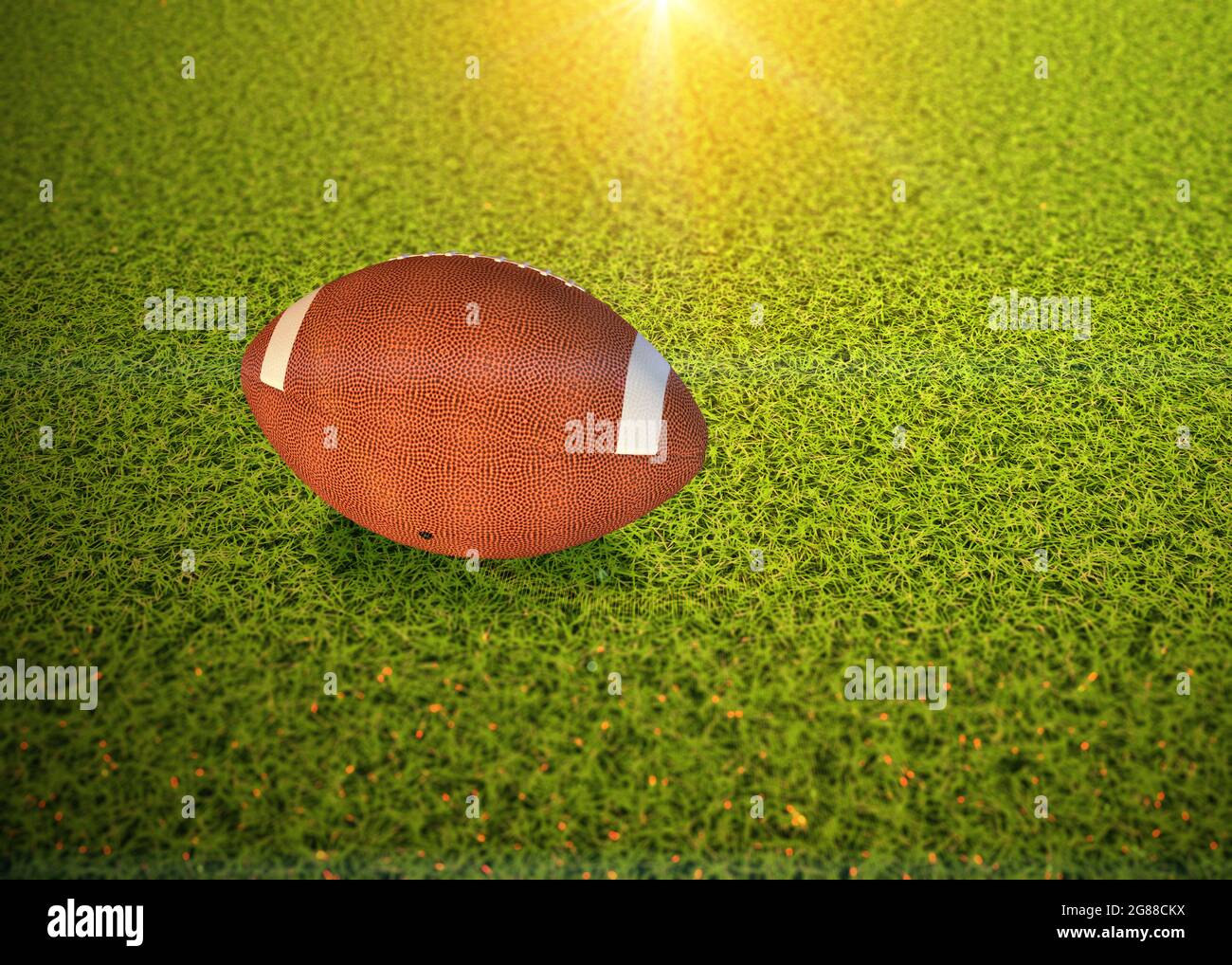 Digitally rendered rugby ball on the green grass background Stock Photo ...