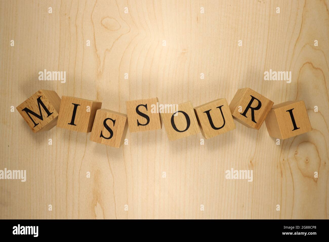 The word Missouri was created from wooden letter cubes. Cities and ...