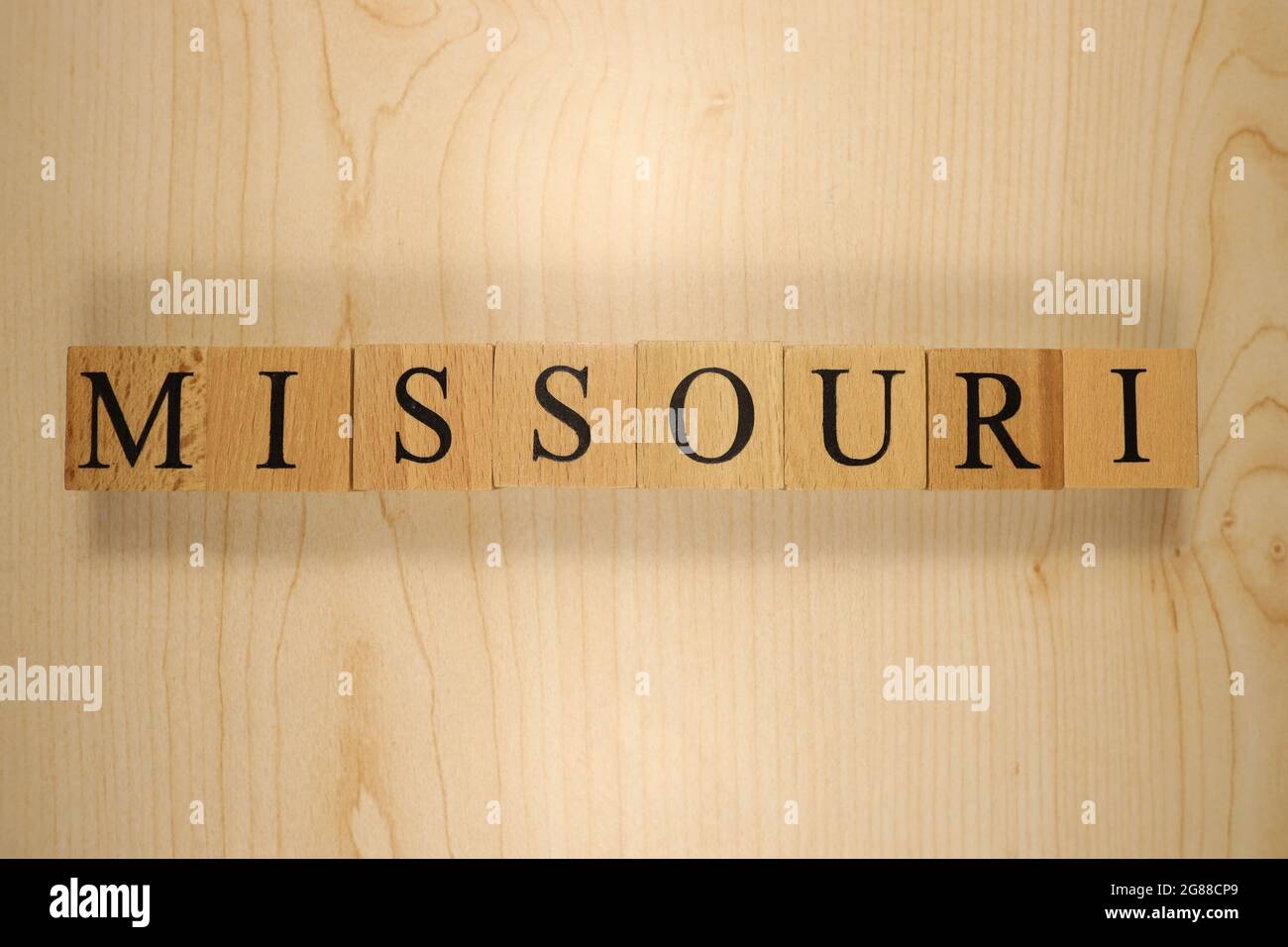 The word Missouri was created from wooden letter cubes. Cities and ...