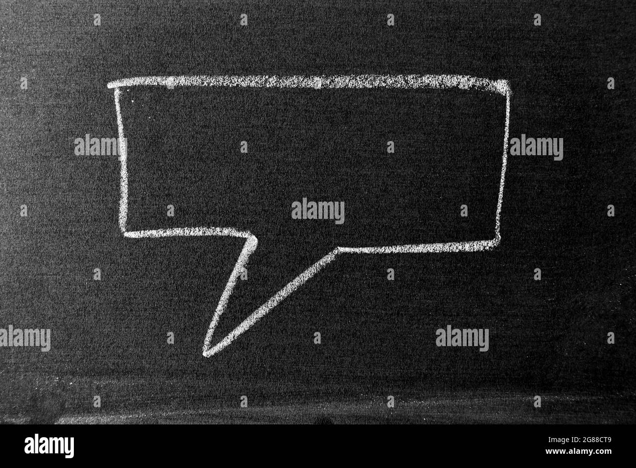 White color chalk hand drawing in square bubble speech shape with blank ...