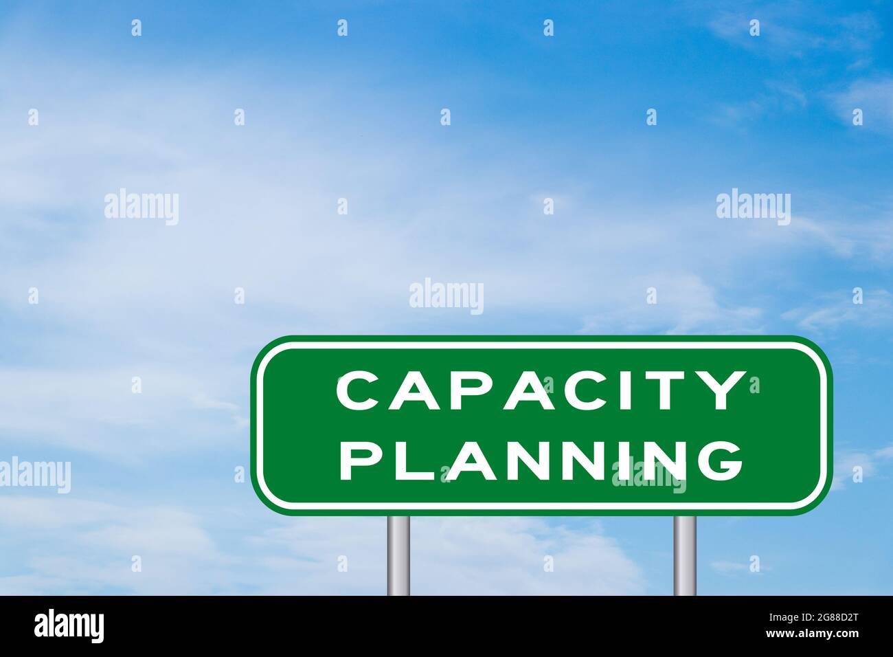 Green transportation sign with word capacity planning on blue sky ...