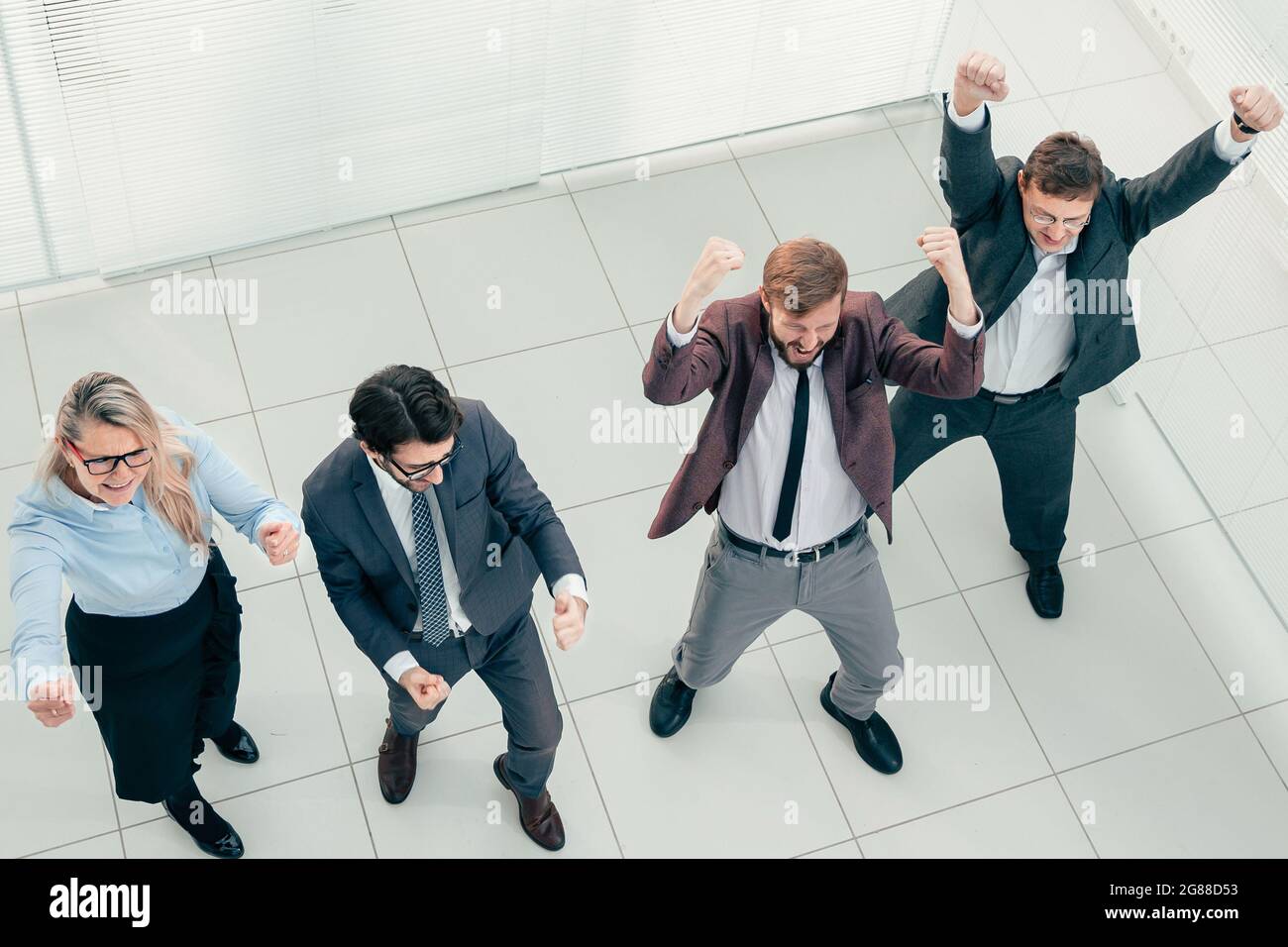 top view. dancing group of business people celebrating together Stock ...