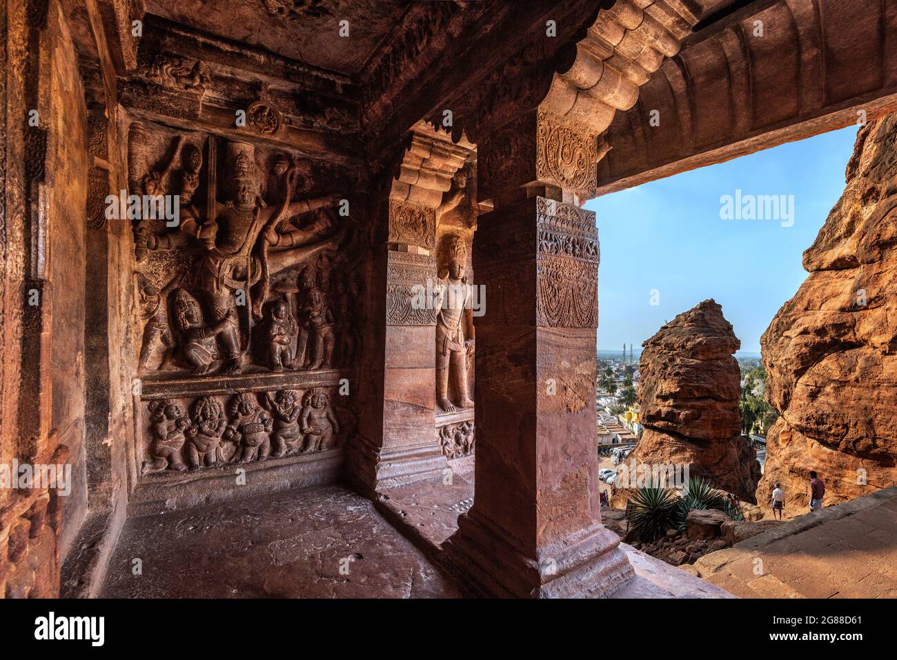 Badami, Karnataka, India - January 10, 2020 : Badami Cave Temples, Karnataka. It is unesco ...