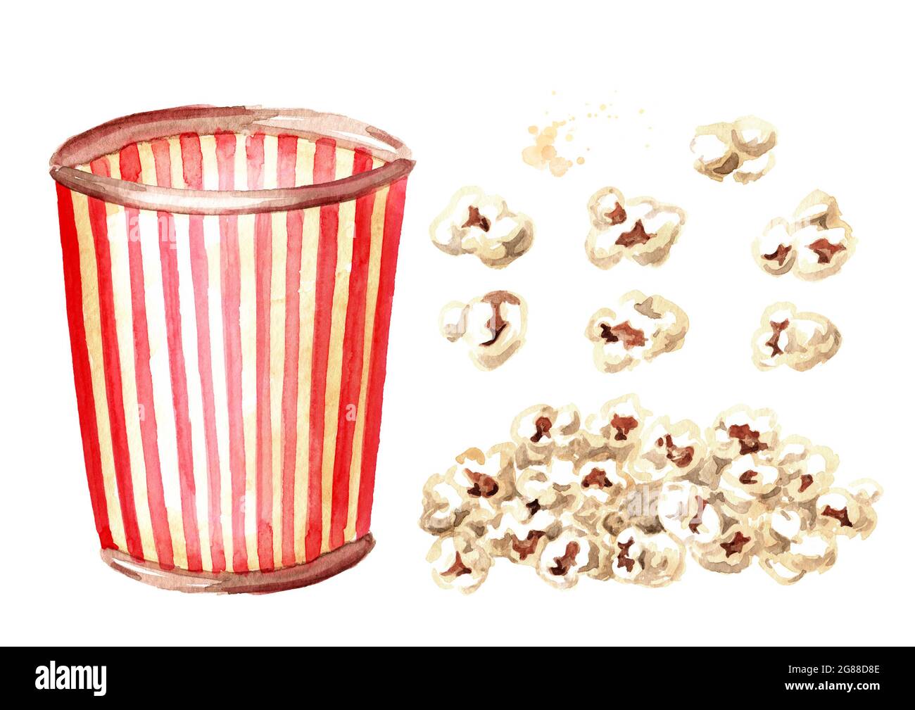 Popcorn set. Hand drawn watercolor illustration isolated on white ...