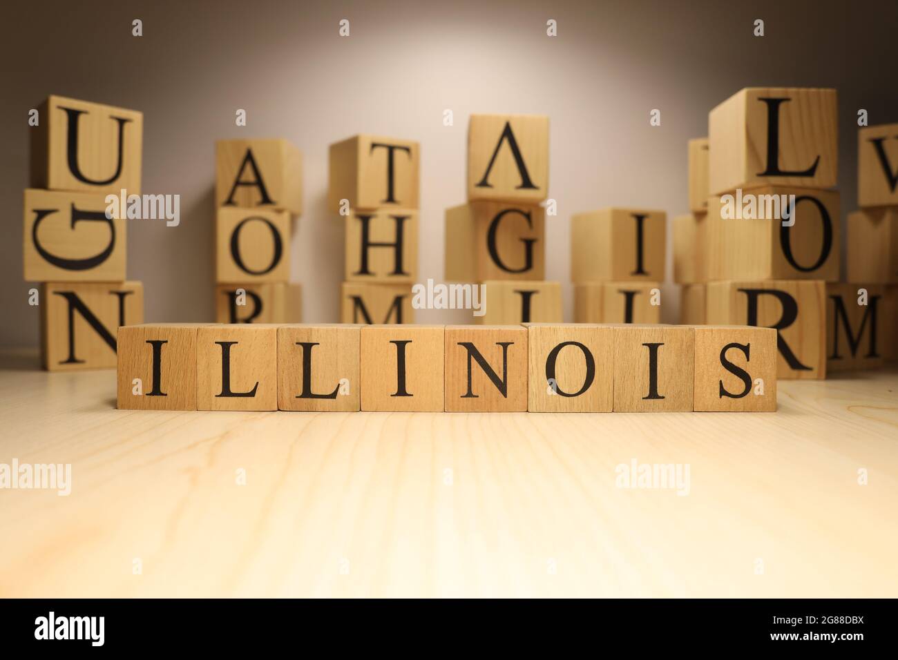 The word Illinois was created from wooden letter cubes. Cities and ...