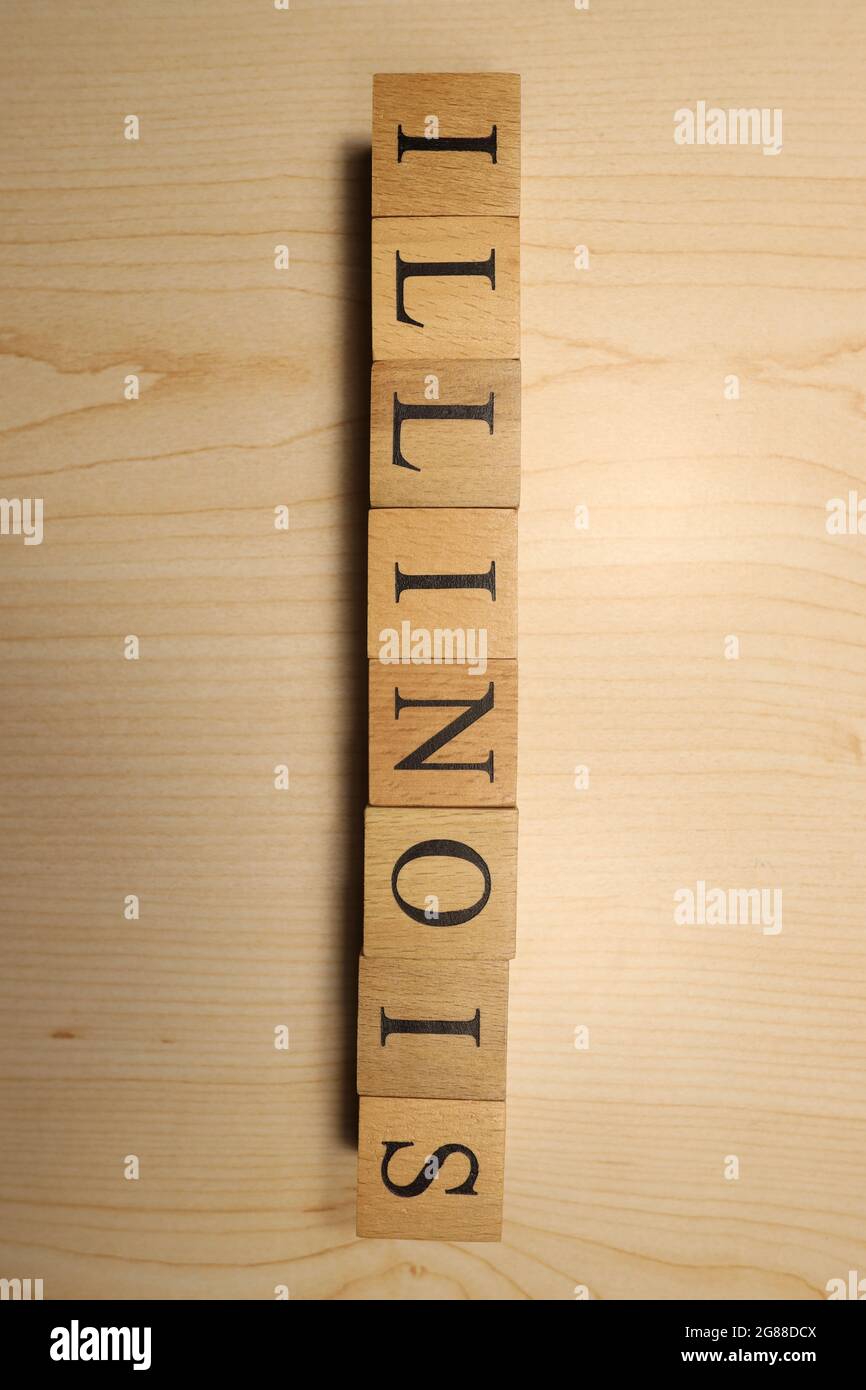 The word Illinois was created from wooden letter cubes. Cities and ...
