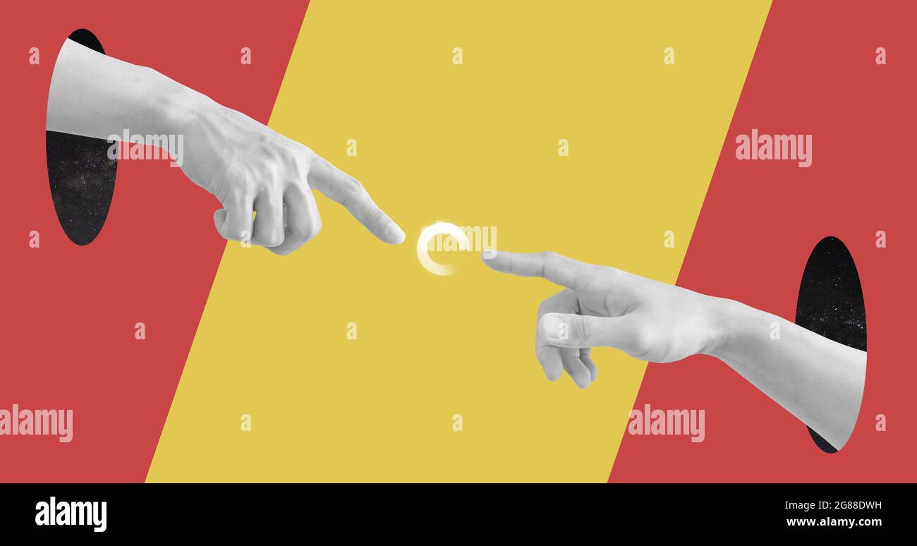 Digital collage modern art. Hand pointing finger, connection loading ...