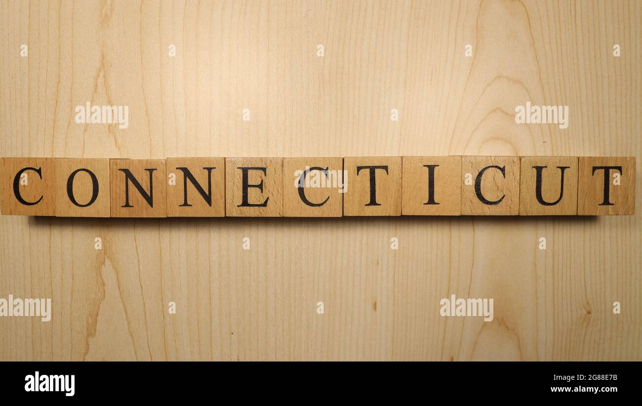 The word Connecticut was created from wooden letter cubes. Cities and ...