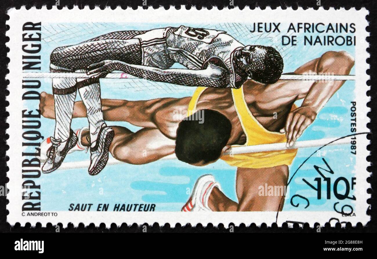 NIGER - CIRCA 1987: a stamp printed in Niger shows High Jump, African ...