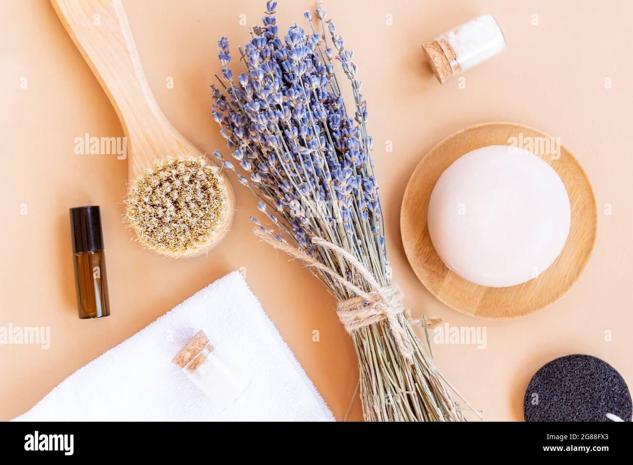 set of natural organic cosmetics with lavender essential oil and ...