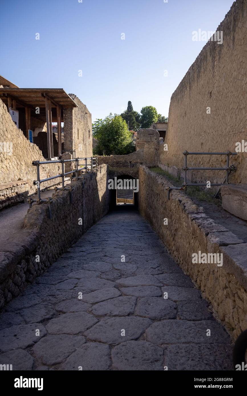 Ruins, streets and buildings of ancient roman town Ercolano ...