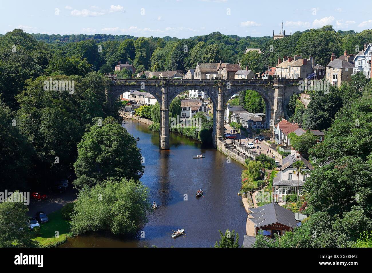 A view of Knaresborough Viaduct and the River Nidd in Knaresborough ...