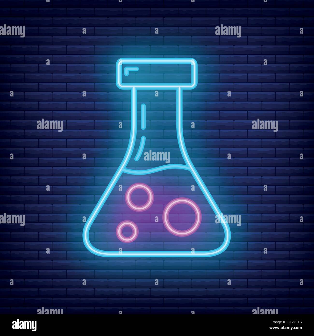 Scientific laboratory flask icon glow neon style, educational ...