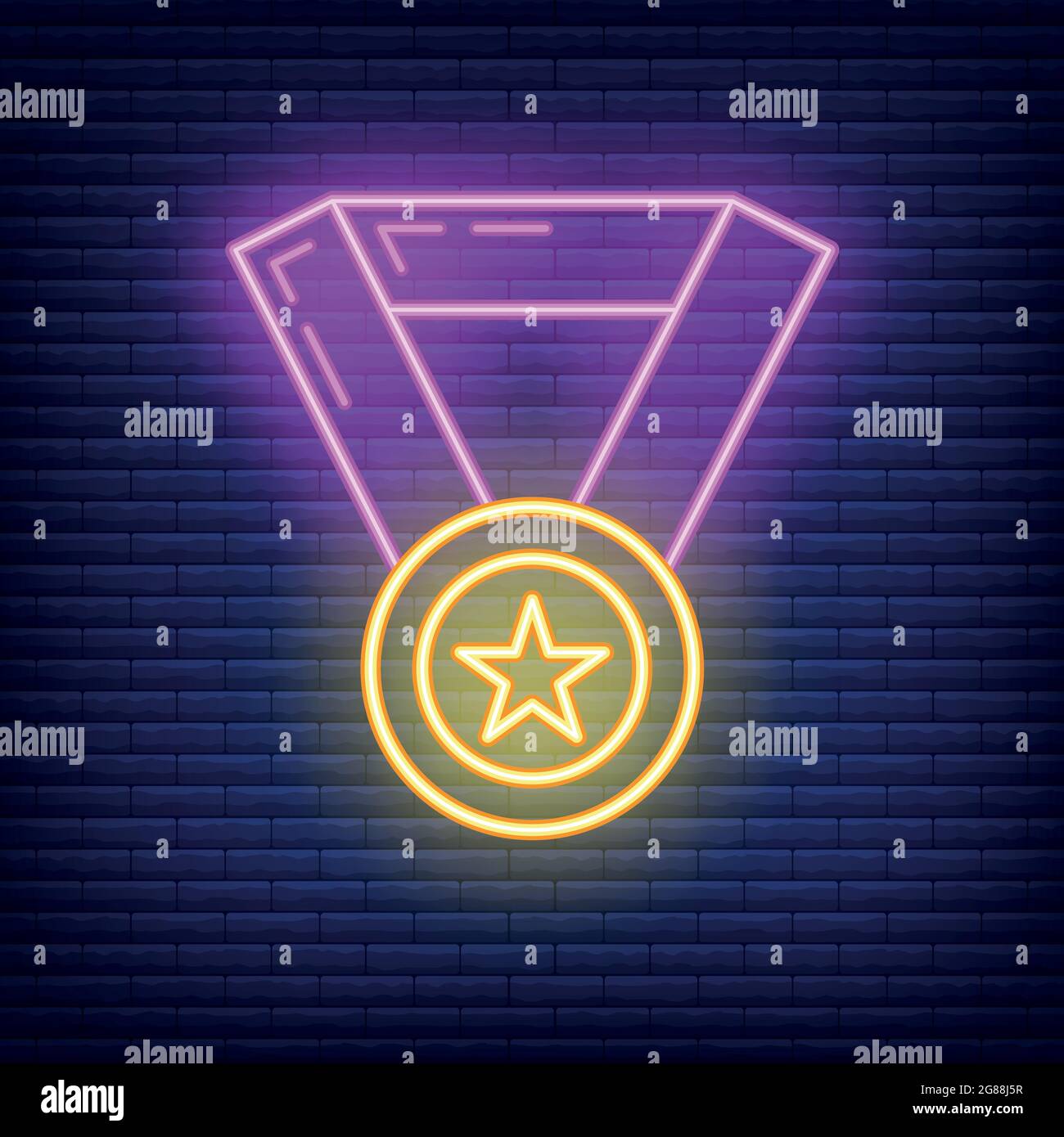 Medal first place star icon glow neon style, educational institution ...