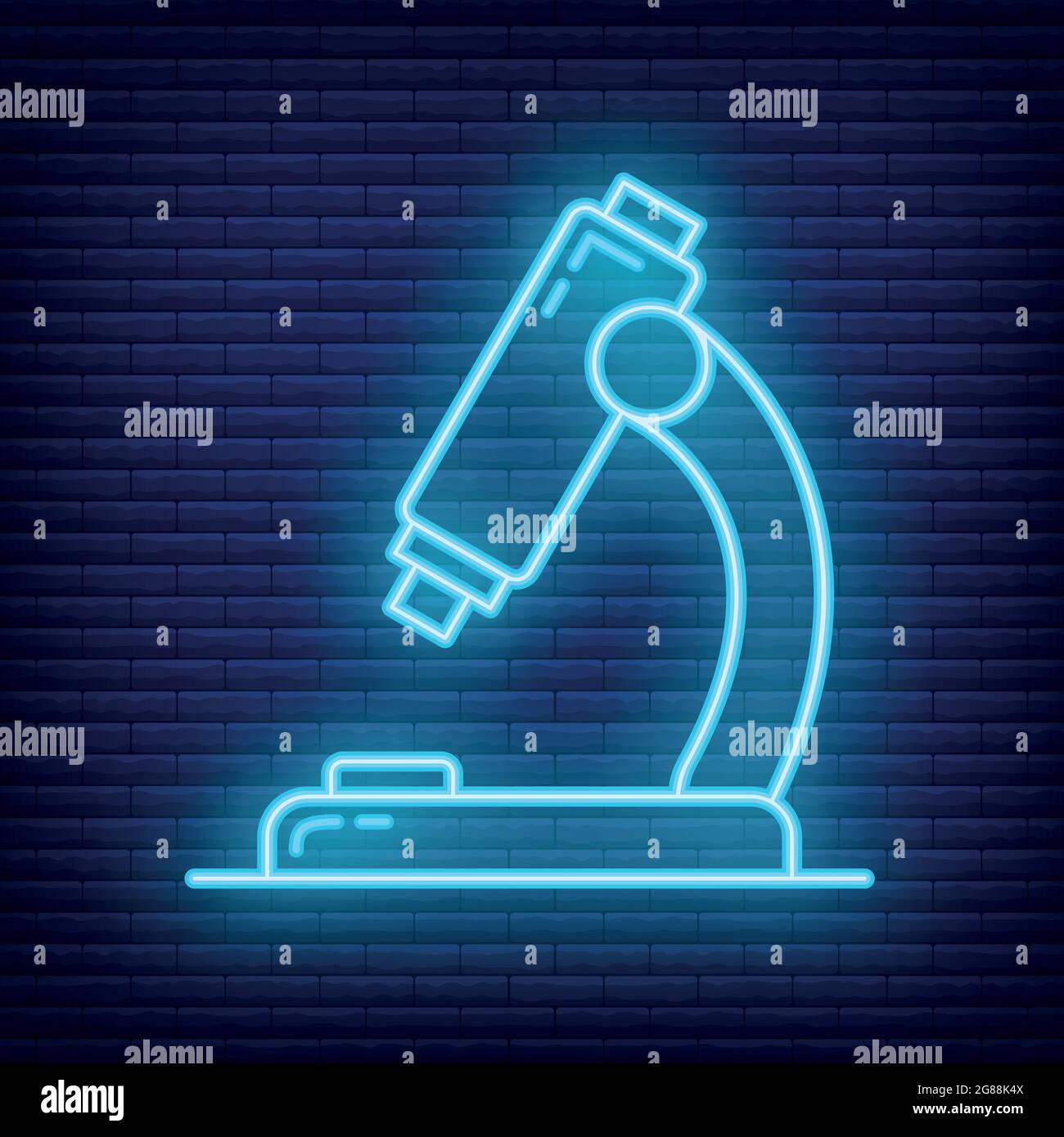 Microscope icon glow neon style, educational institution process, back ...
