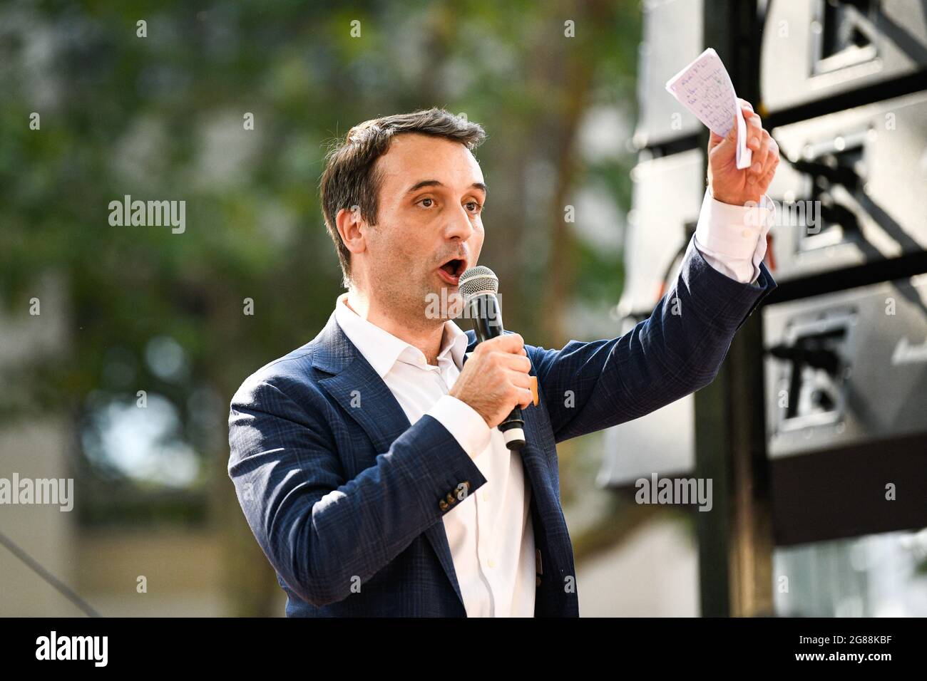 Florian Philippot during the anti sanitary pass demonstration at the ...