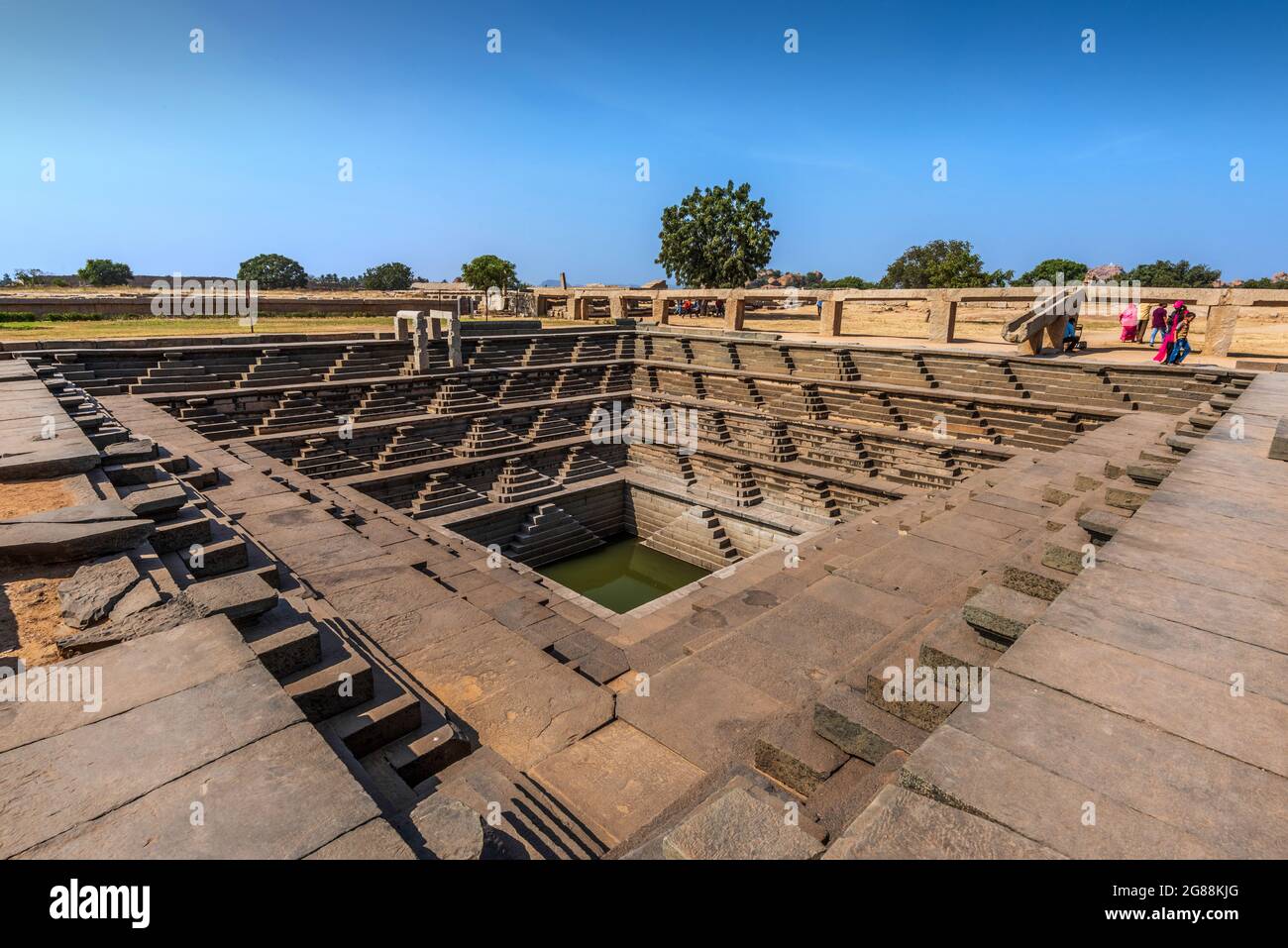 Hampi, Karnataka, India - January 14, 2020 : Symmetrical stepped square ...