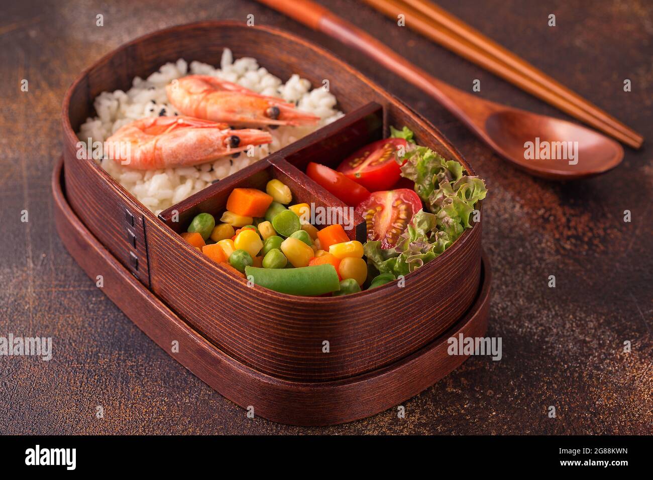 Healthy lunch in wooden japanese bento box. Balanced healthy food ...