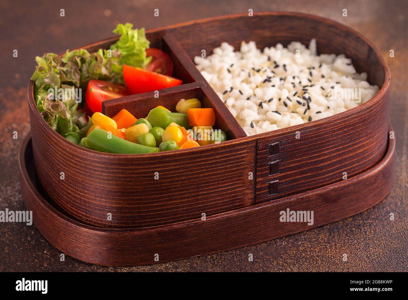 Healthy lunch in wooden japanese bento box. Balanced healthy food ...