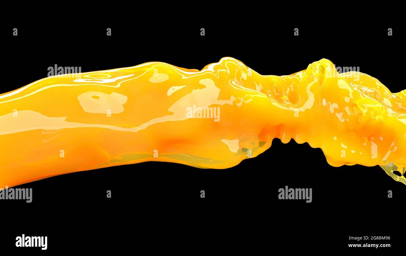 Orange juice stream on black super slow motion 1000 fps 3d render Stock ...