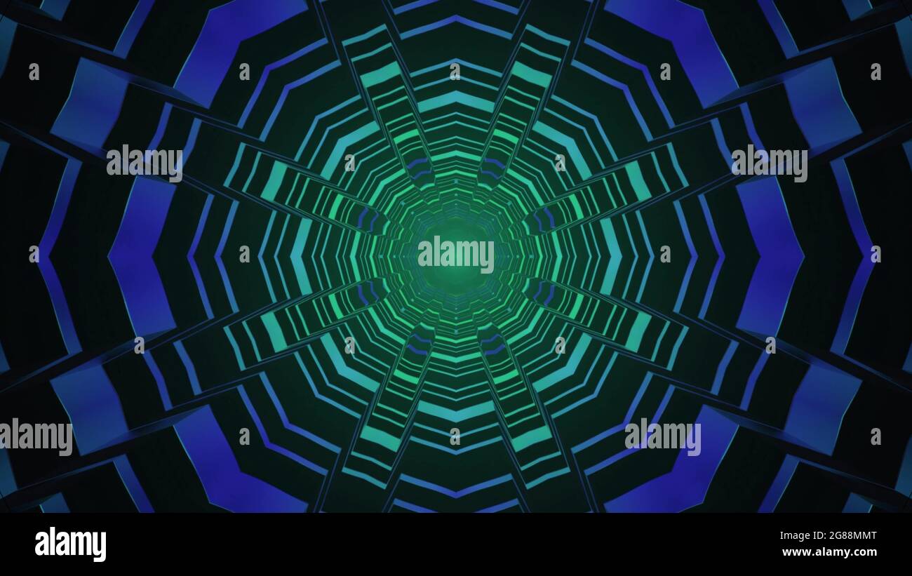 Repetitive neon lines creating octagon shaped ornament with optical ...