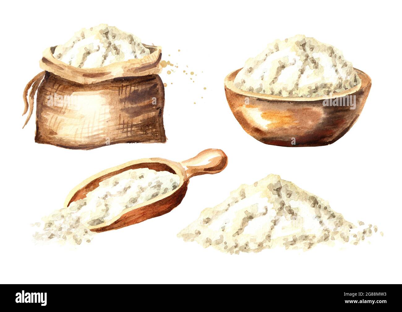 Flour set. Watercolor hand drawn illustration, isolated on white ...