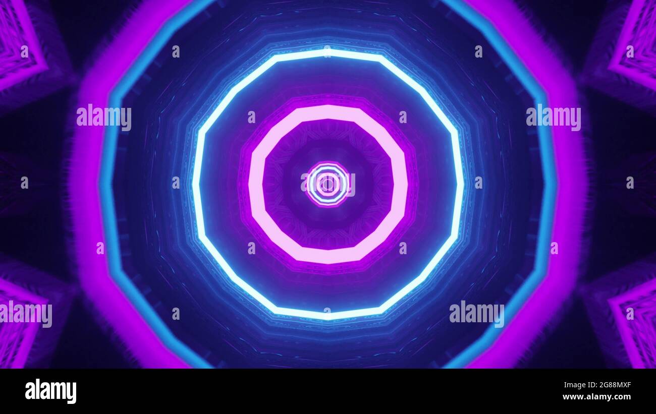 Vivid fluorescent neon geometrical octagonal figures forming optical ...