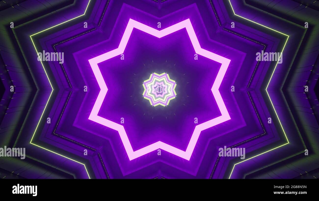 Neon multicolored star shaped figures forming optical illusion effect ...