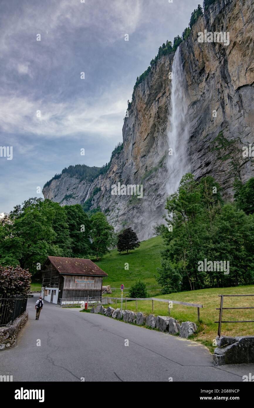 Lauterbrunnen Village with Staubbachfall Waterfall - Jungfrau Region in ...