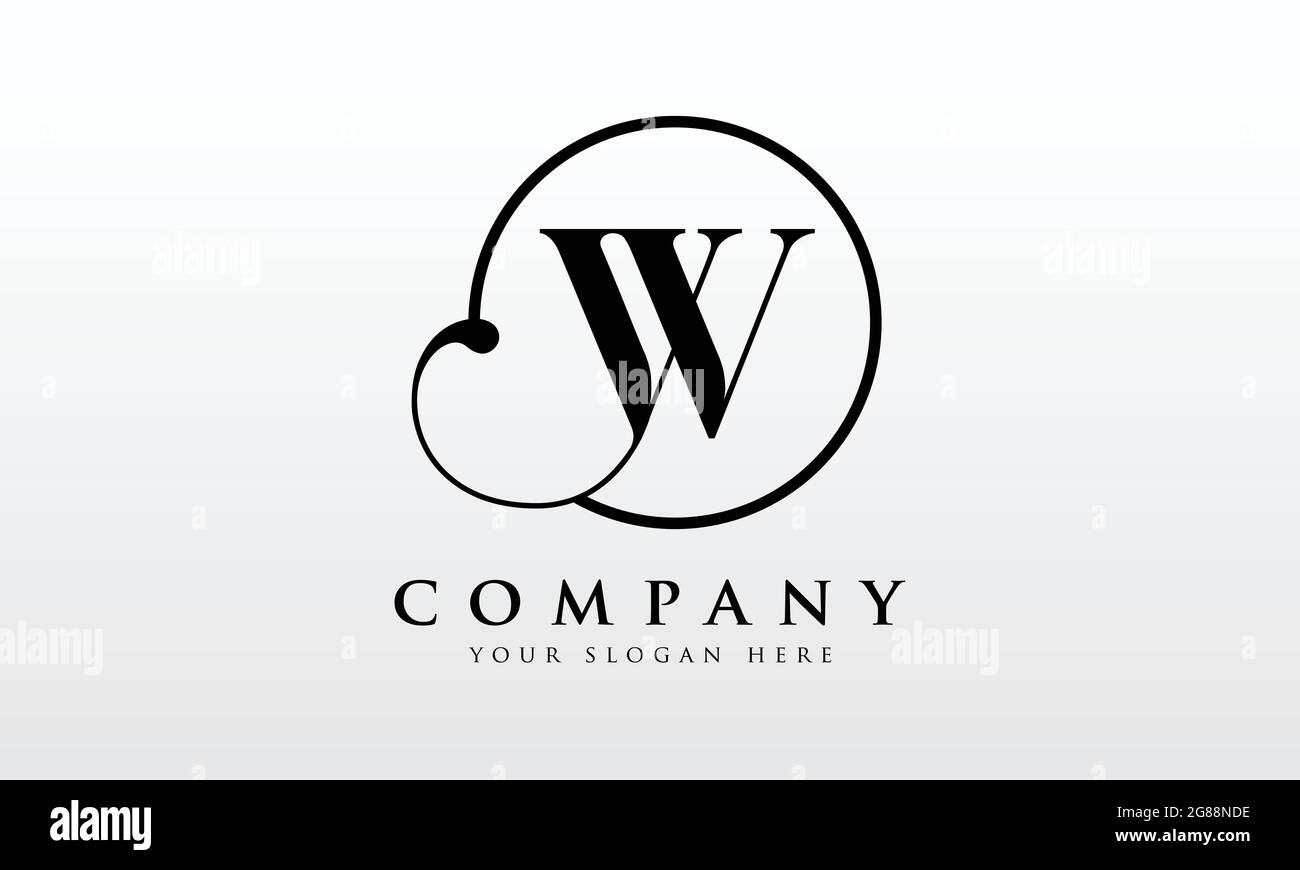 Initial W letter Black Color with White Background Logo Design vector ...