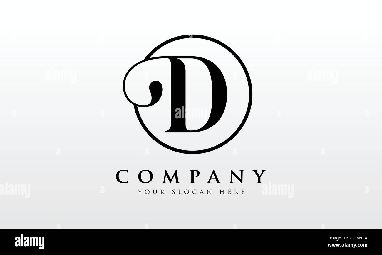 Initial D letter Black Color with White Background Logo Design vector ...