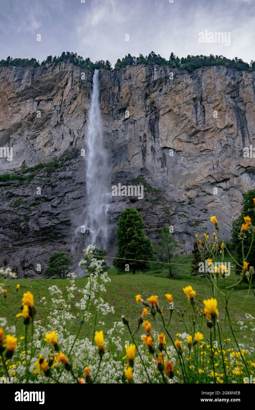 Lauterbrunnen Village with Staubbachfall Waterfall - Jungfrau Region in ...