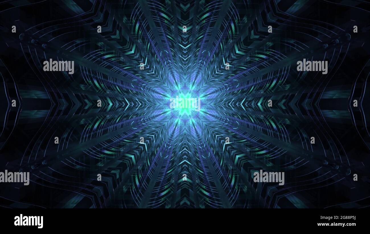 Dark geometric tunnel with glowing lights 4K UHD 3d illustration Stock ...