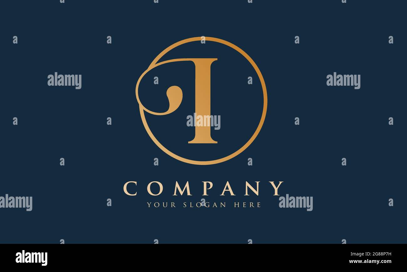 Initial I letter Gold Color With Black Background Logo Design vector ...