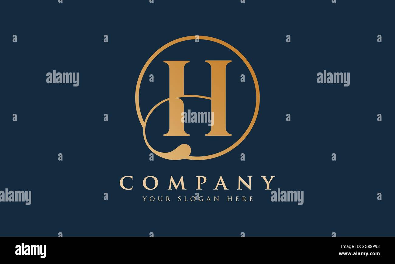Initial H letter Gold Color With Black Background Logo Design vector ...