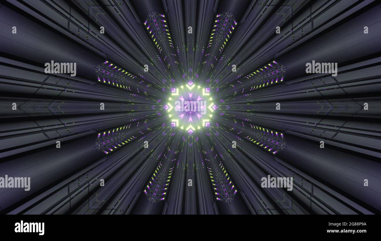 Neon ornament inside gray tunnel 4K UHD 3D illustration Stock Photo - Alamy