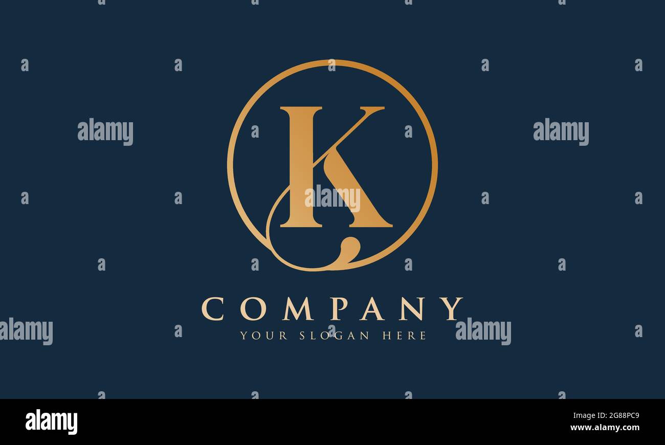 Initial K letter Gold Color With Black Background Logo Design vector ...